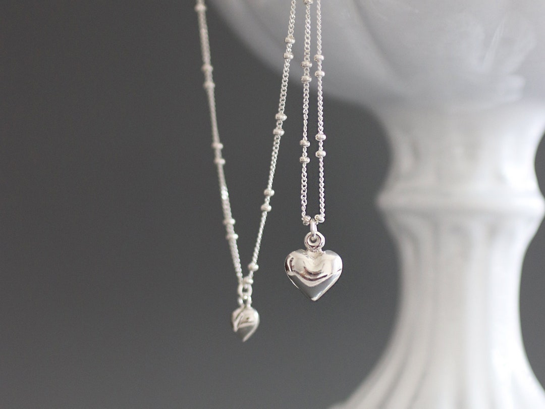 925 Sterling Silver Puffed Heart Pendant Necklace/gift for Her/ Love ...