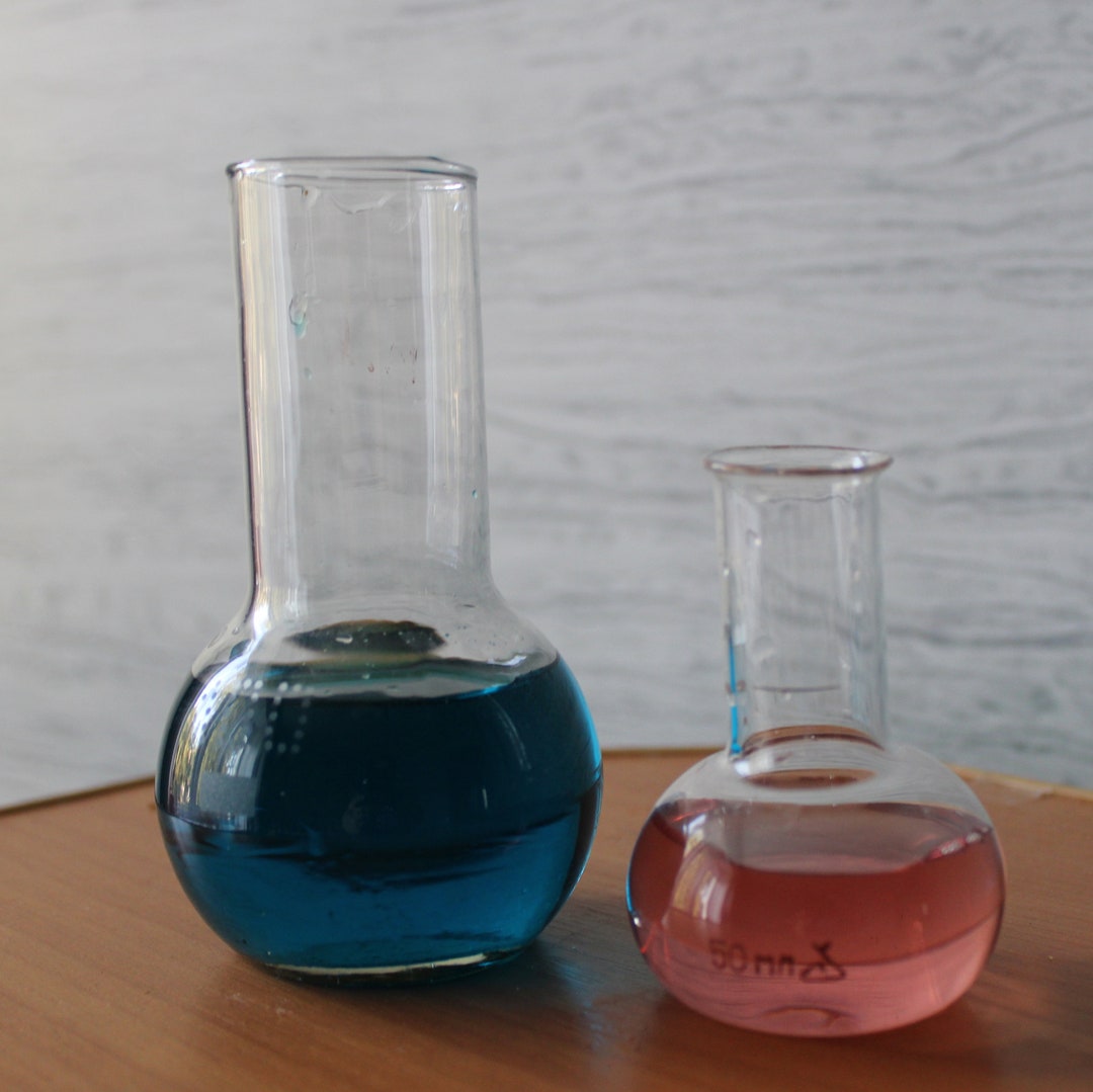 Vintage Laboratory Flask Round Bottom Bottles Wide Neck Clear Glassware ...