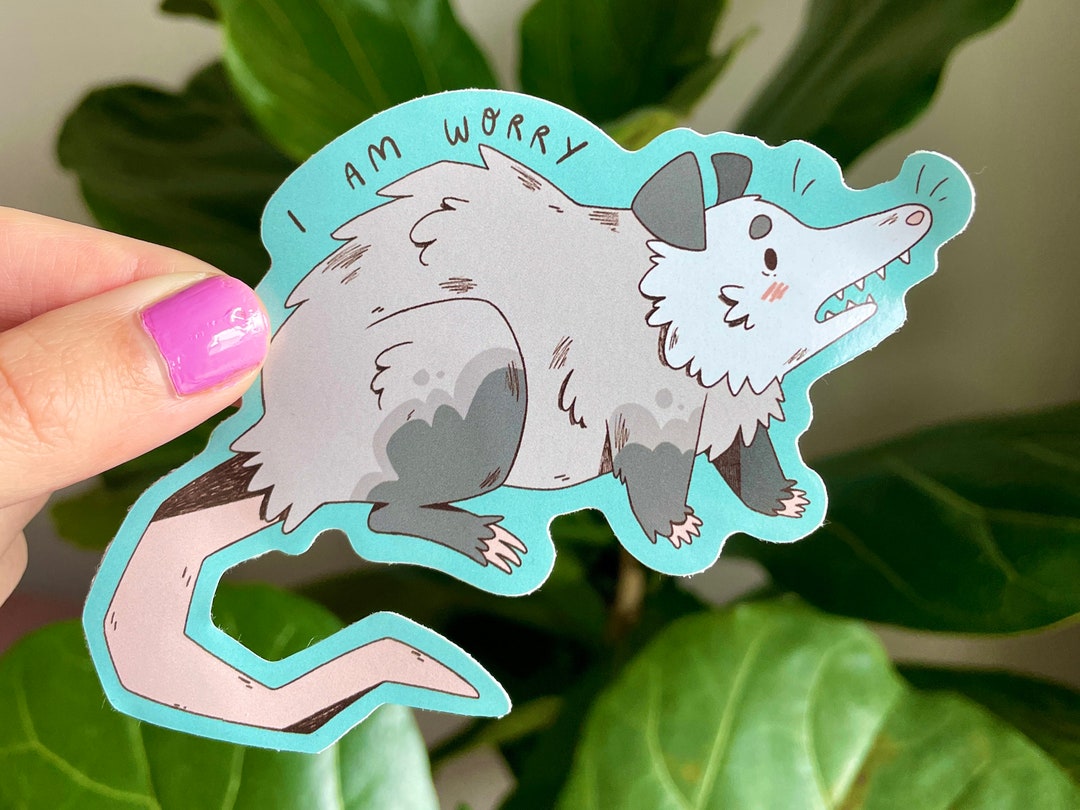 Opossum Sticker - Possum - Anxious Worry - Cute Vinyl Sticker - Laptop ...