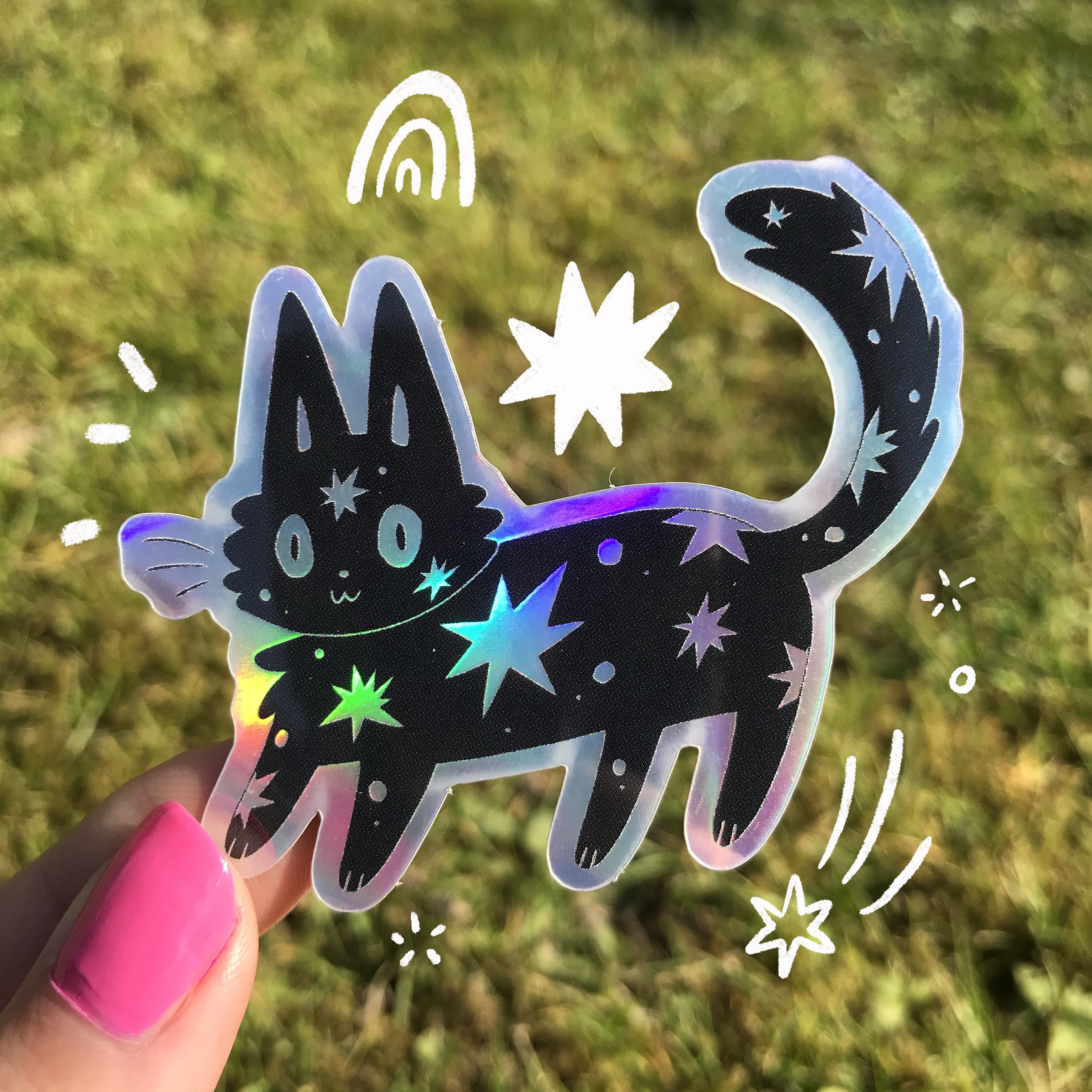 Cosmic Cat Rainbow Holographic Sticker Cute Vinyl Sticker | Etsy