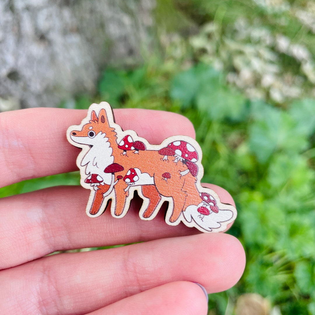 Shroomy Fox Wooden Pin Fox Pin Fox Badge Shroom - Etsy UK