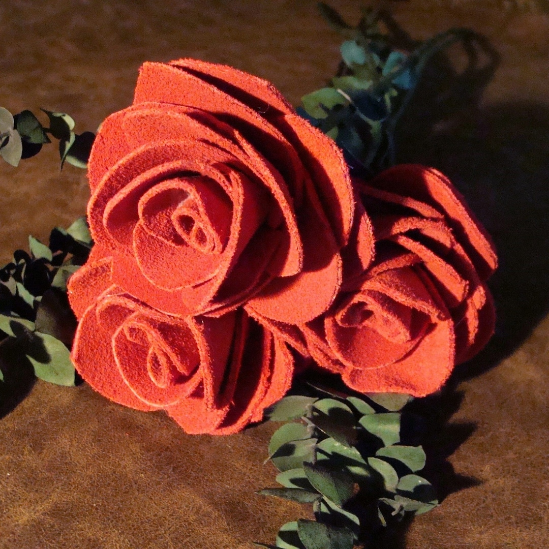 Special Order Ruby Red Leather Roses Only Three Available D'agostino ...