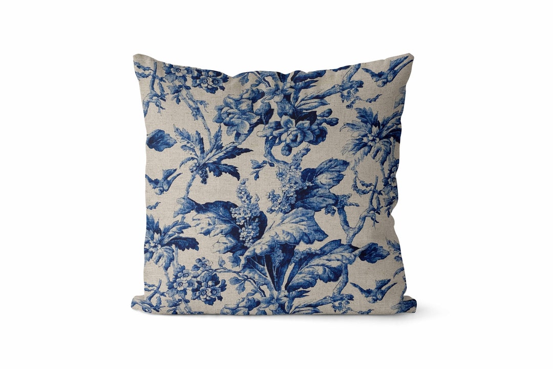 French Country Pillow Cover // Blue Toile Pillow Cover // Floral Throw ...