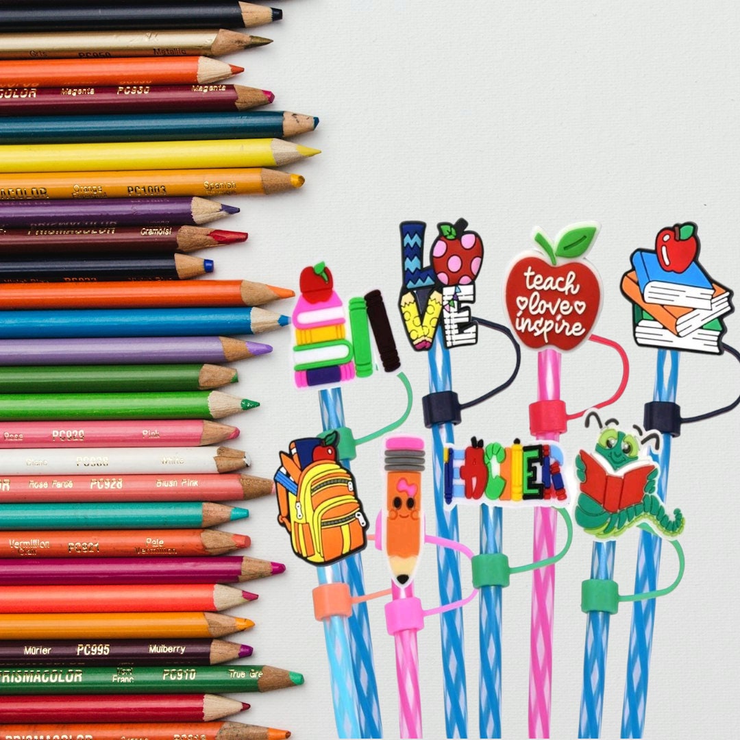 Teacher Straw Toppers School Books Teaching Low Shipping - Etsy