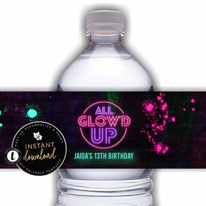 All Glow'd up Water Bottle Label, Glow Party Water Bottle Labels, Glow ...