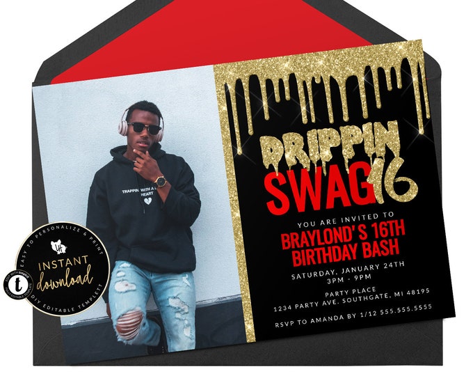 Swag 16 Birthday Photo Invitation Swag 16 Party Swag 16 | Etsy