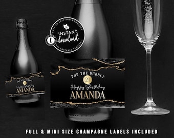 Anniversary Champagne Label Black & Gold 1004C - Etsy