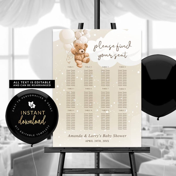 Teddy Bear Shower Seating Chart - Etsy