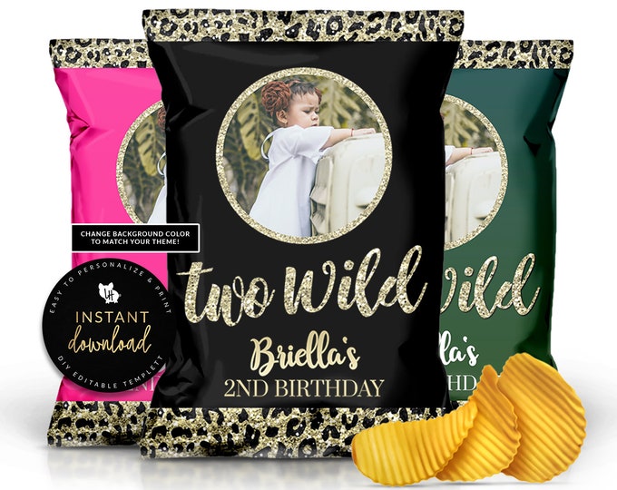 Two Wild Chip Bag, Leopard Print Chip Bag, 2nd Birthday Chip Bag ...