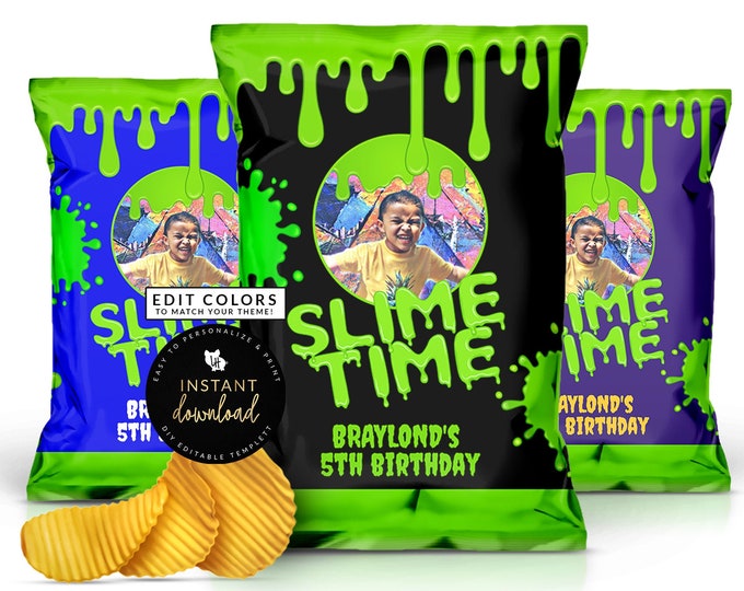 Slime Time Chip Bag, Slime Chip Bag, Slime Birthday Party, Slime Party ...