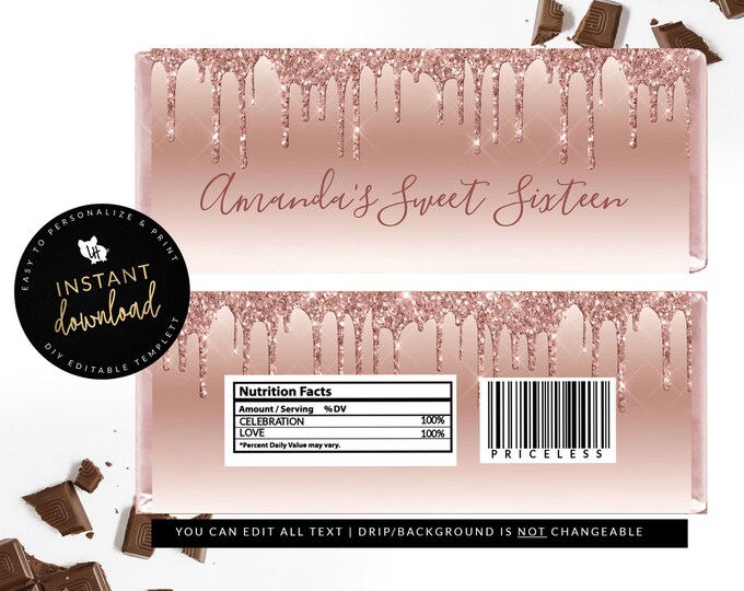 Rose Gold Drip Candy Bar Label Rose Gold Candy Bar Label | Etsy