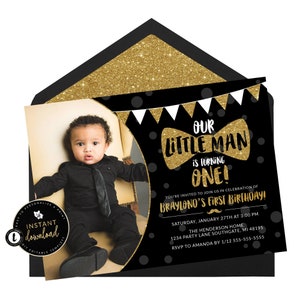 Little Man Birthday Photo Invitation, Bow Tie Birthday, Little Man ...