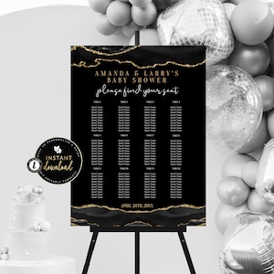 Black and Gold Agate Seating Chart Sign, Black and Gold Seating Chart ...