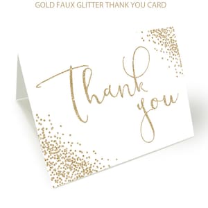 Thank You Card, Gold Glitter Thank You Card, Faux Gold Glitter Thank ...