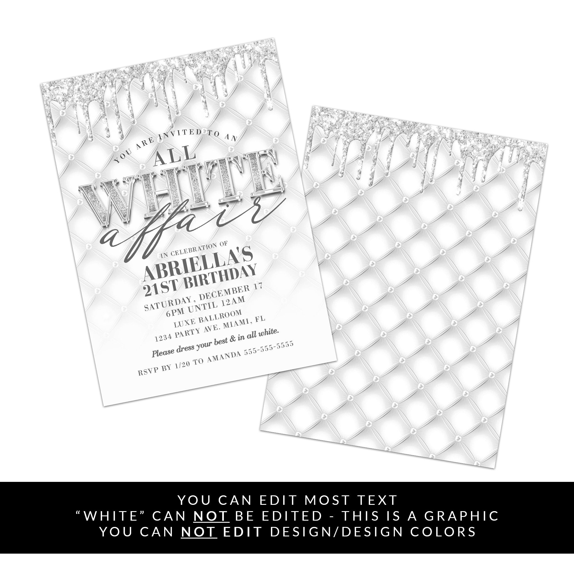 White Party Invitation, All White Affair Invitation, All White Birthday ...