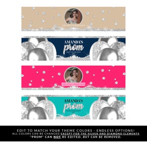 Prom Water Bottle Labels, Silver Prom Send-off Water Bottle Label, Prom ...
