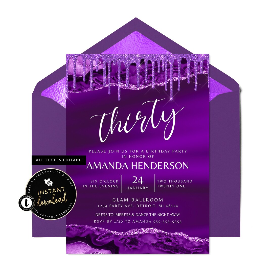 Purple Invitation, Purple Birthday Invite, Purple Party Invitation ...