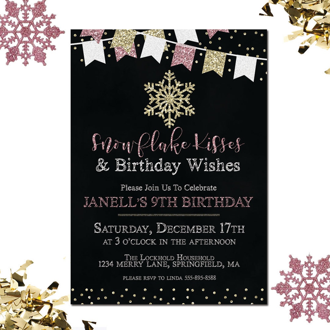 Snowflake Invitation, Snowflake Birthday Invitation, Winter Birthday ...