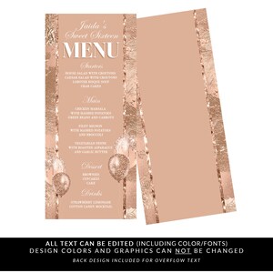 Rose Gold Menu Card, Faux Foil Menu, Rose Gold Birthday, Birthday Menu ...