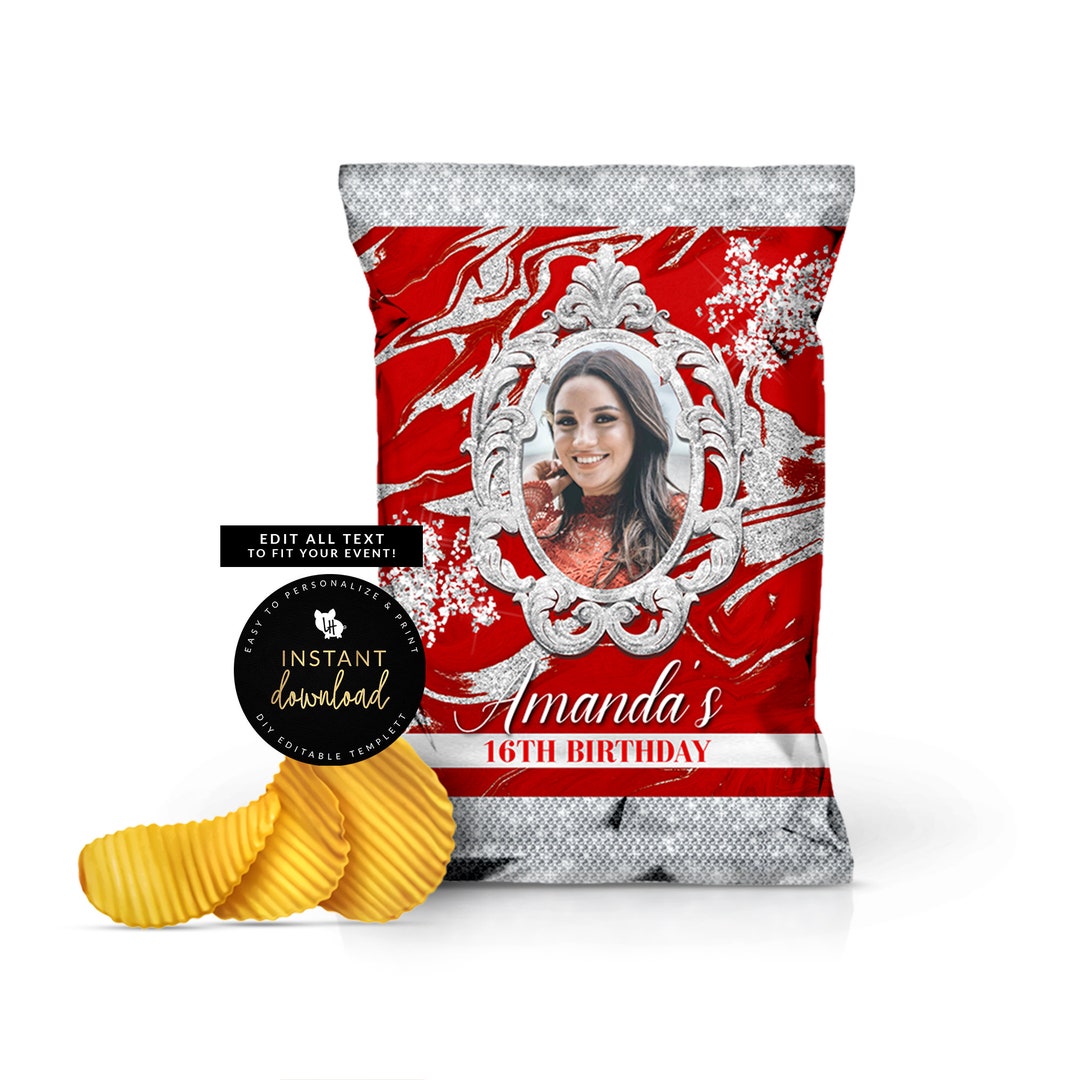 Red and Silver Marble Chip Bag, Red and Silver Chip Bag, Red and Silver ...