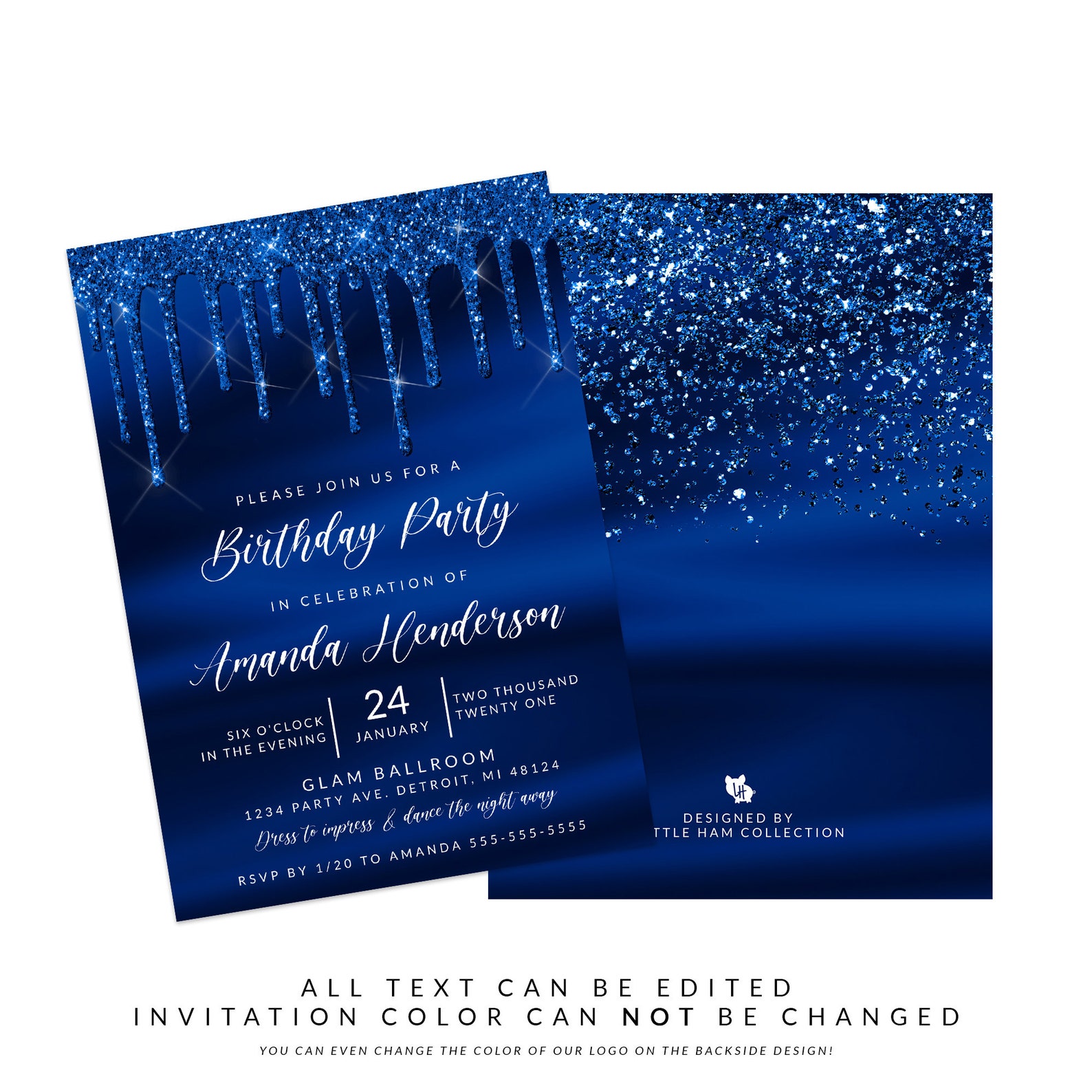 Dripping Blue Invitation Blue Glitter Invitation Glitter - Etsy
