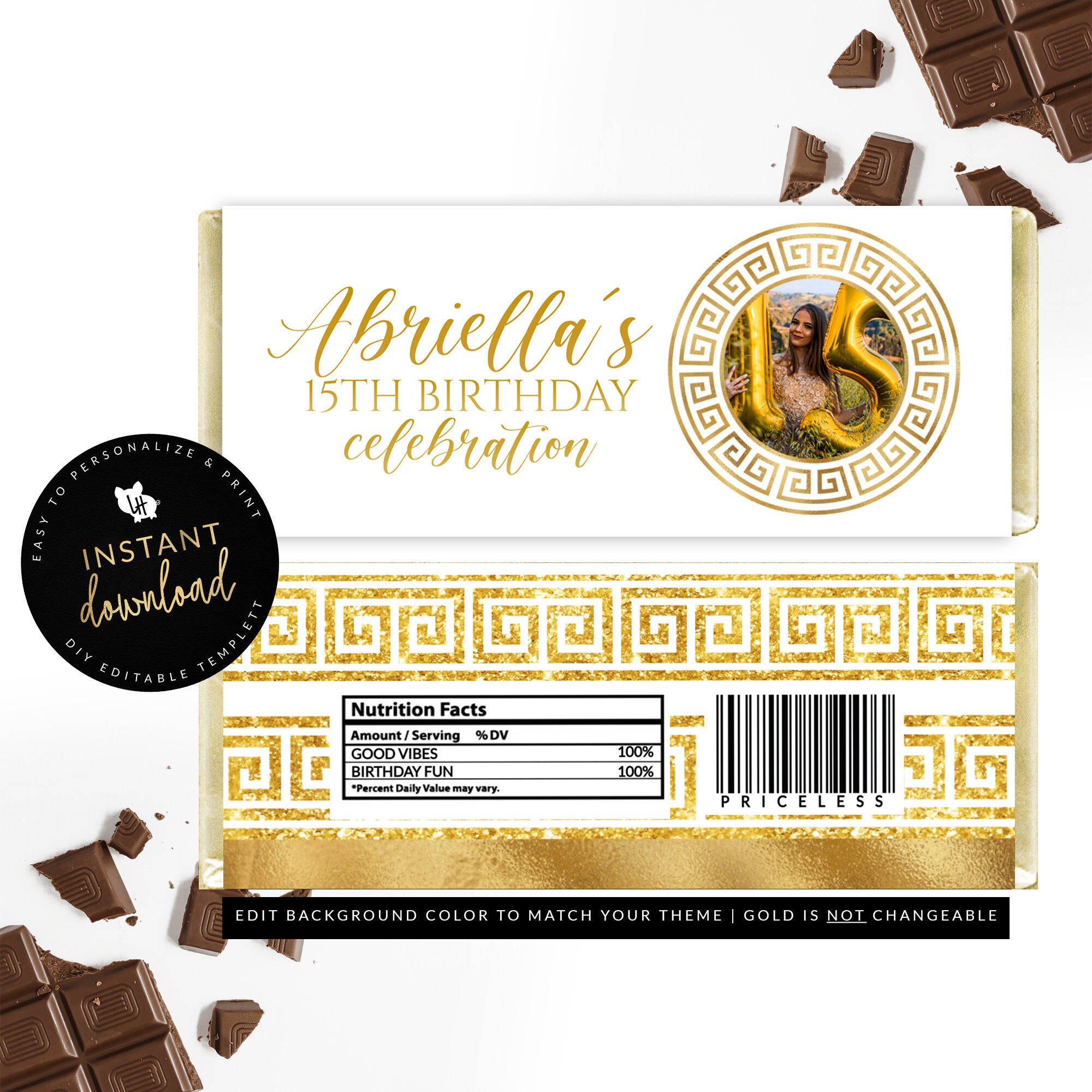 Greek Key Candy Bar Label, Grecian Candy Label, Greek Pattern Printable ...