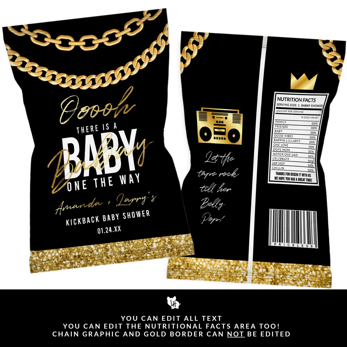 Hip Hop Baby Shower Chip Bag Template Gold Chain Chip Bag - Etsy