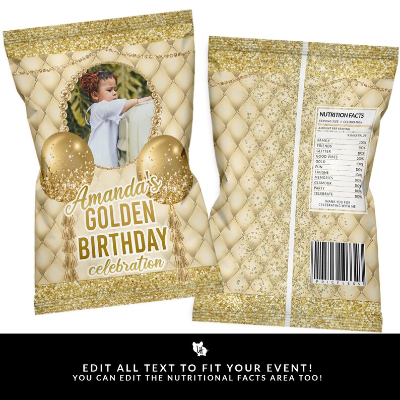Gold Chip Bag, Gold Tufted Chip Bag, Gold Printable Chip Bag, Gold ...