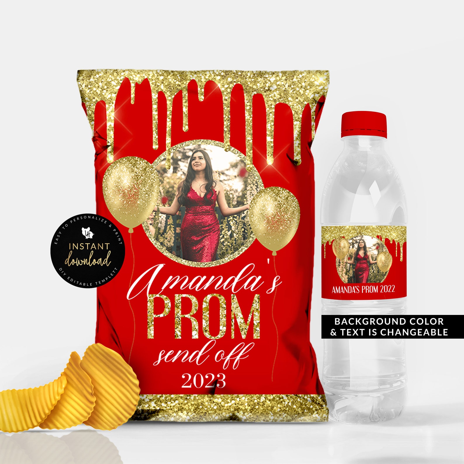 Gold Drip Prom Chip Bag, Dripping Gold Water Label, Prom Printable ...