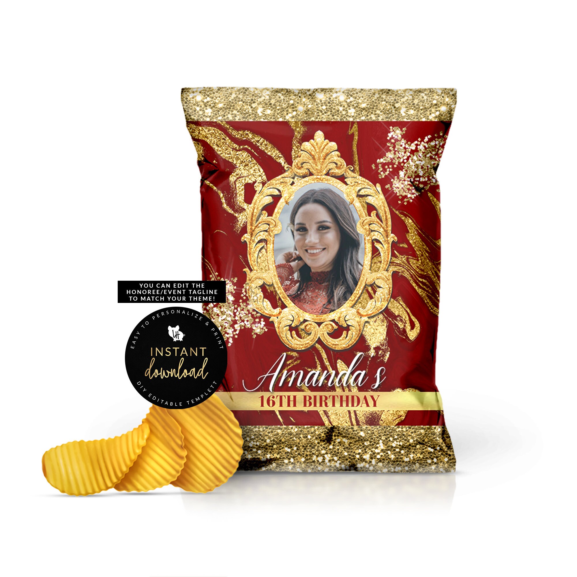 Red and Gold Marble Chip Bag Red and Gold Chip Bag Red and - Etsy