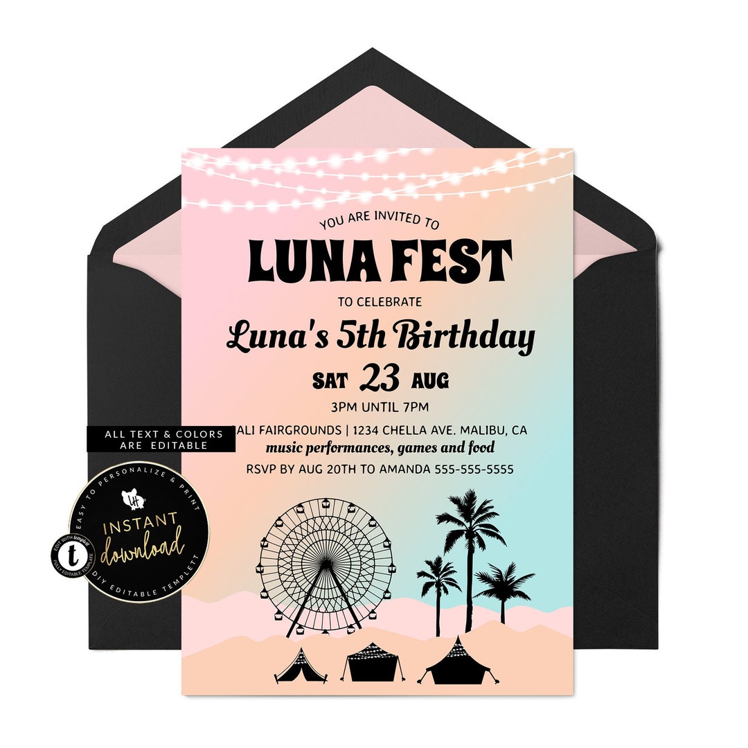 Editable Festival Invitation, Festival Birthday Invite, Music Festival ...