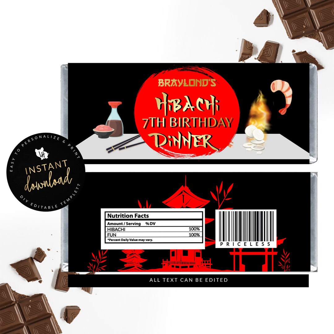 Hibachi Candy Bar Label, Hibachi Theme Candy Cover, Hibachi Birthday, Hibachi Party Favors ...