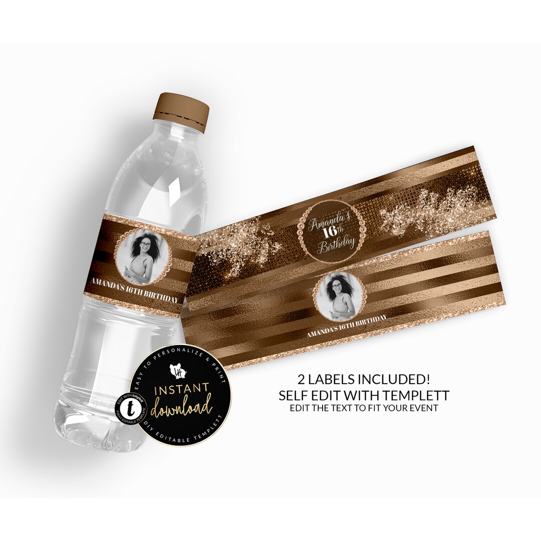 Bronze Water Labels, Bronze Water Bottle Label, Water Label, Bronze ...