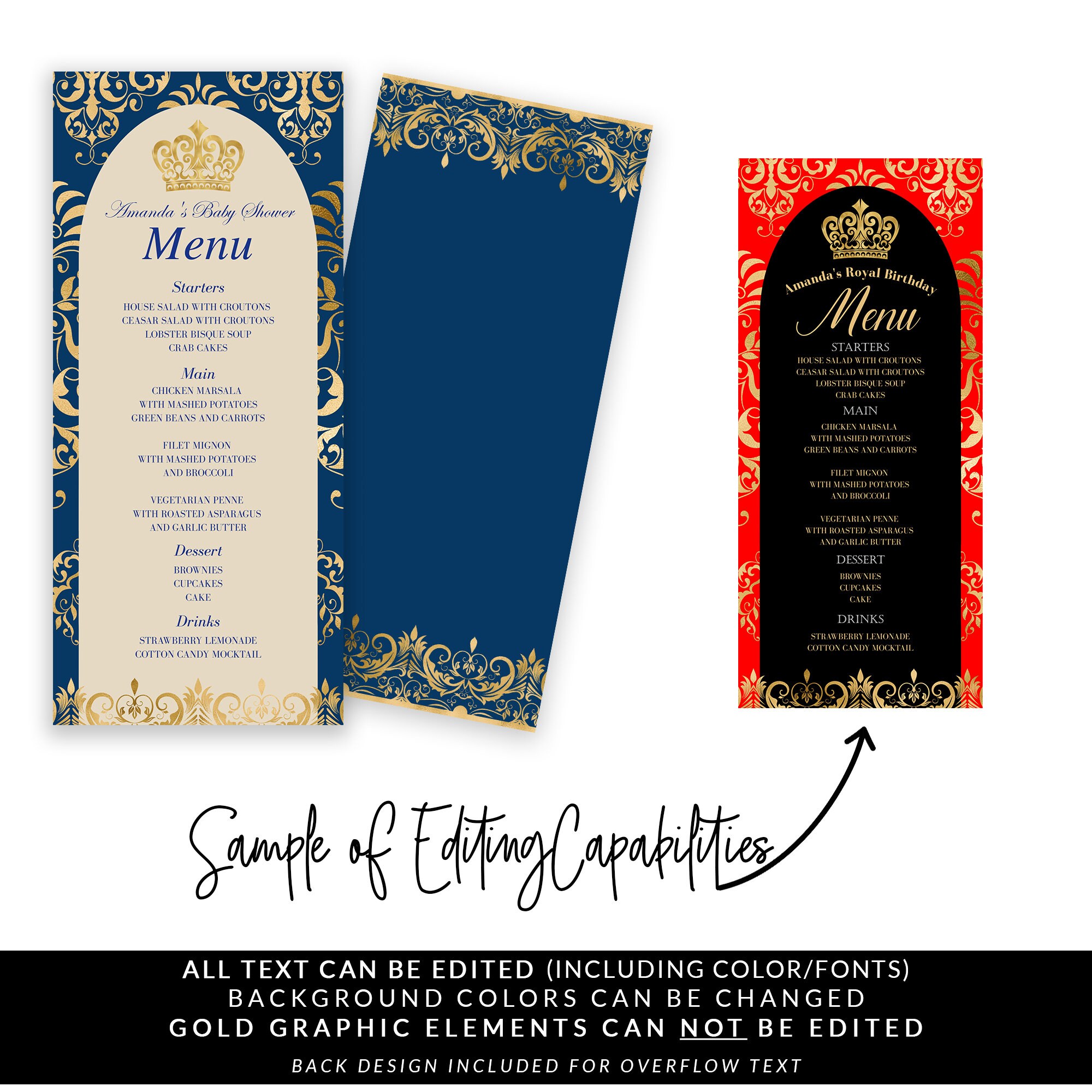 Royal Menu Card Prince Baby Shower Menu King Birthday Menu - Etsy