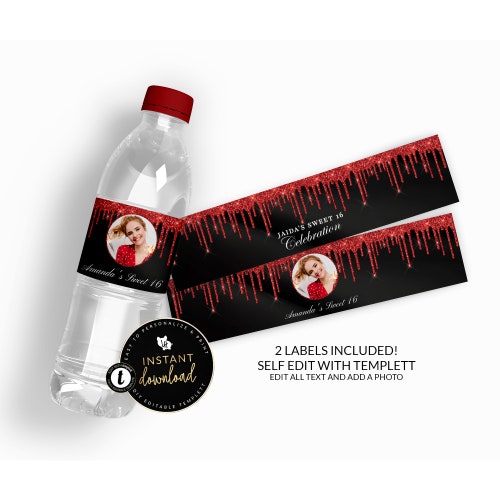 Dripping Red and Black Water Bottle Labels Red Water Bottle - Etsy