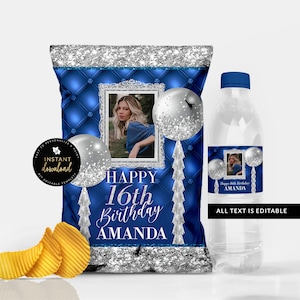 Navy Blue and Silver Chip Bag,blue and Silver Birthday, Blue Chip Bag ...