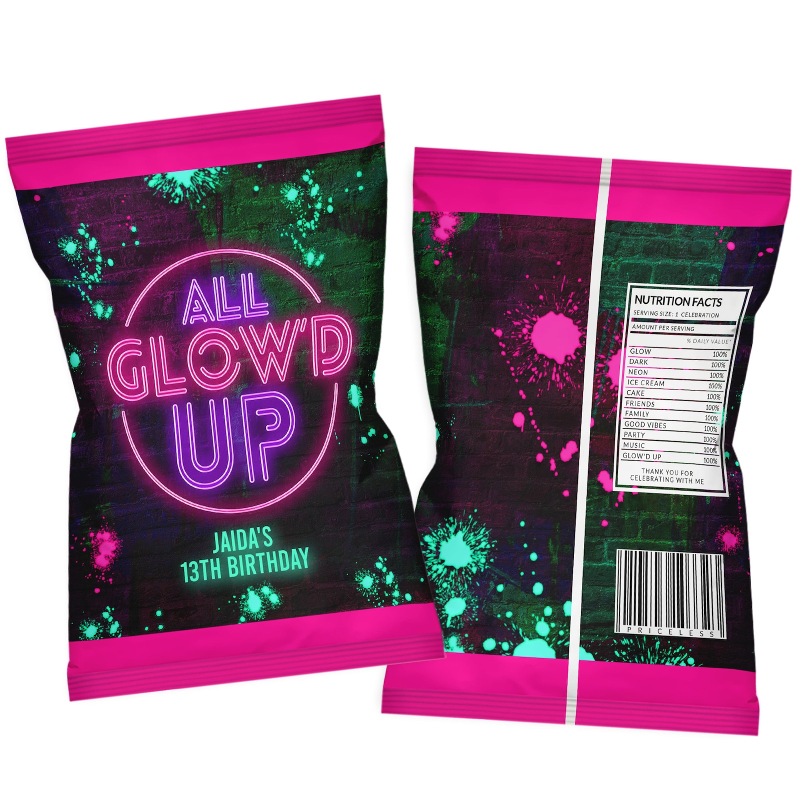All Glow'd up Printable Snack Bag Glow Party Chip Bags - Etsy