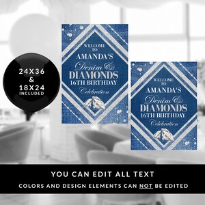 Denim and Diamonds Welcome Sign, Denim Birthday, Diamonds & Denim ...