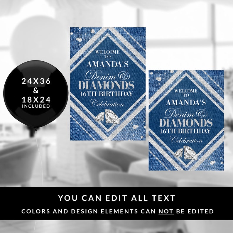 Denim and Diamonds Welcome Sign Denim Birthday Diamonds & - Etsy