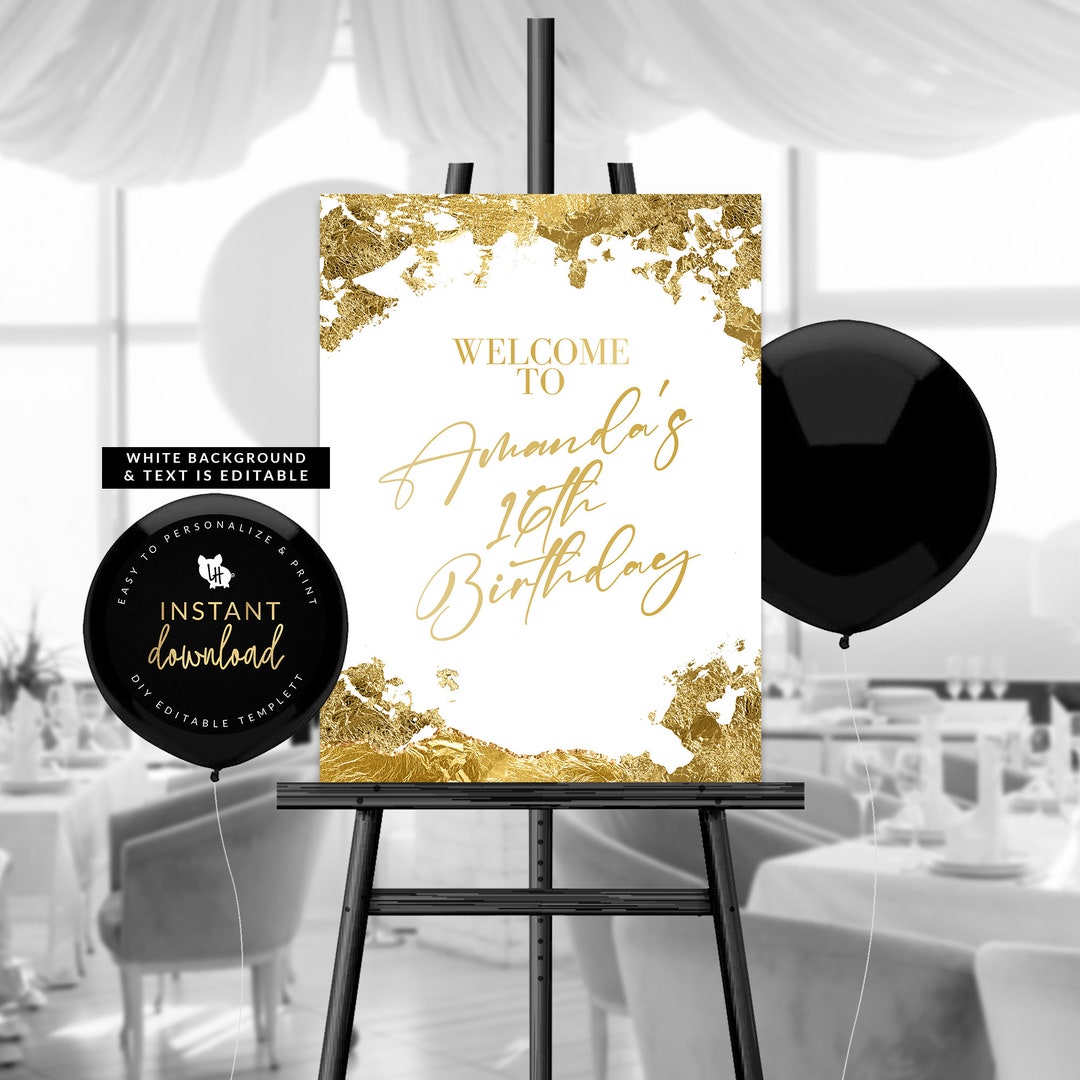 Gold Welcome Sign, Faux Foil Welcome Poster, Editable Gold Welcome Sign ...