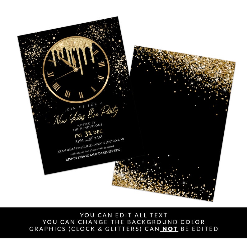 New Year's Eve Party Invitation Gold NYE Clock | Etsy