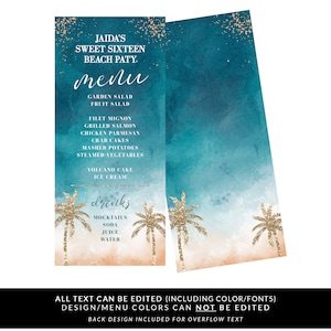 Beach Menu, Beachy Menu Template, Editable Beach Menu, Beach Theme ...
