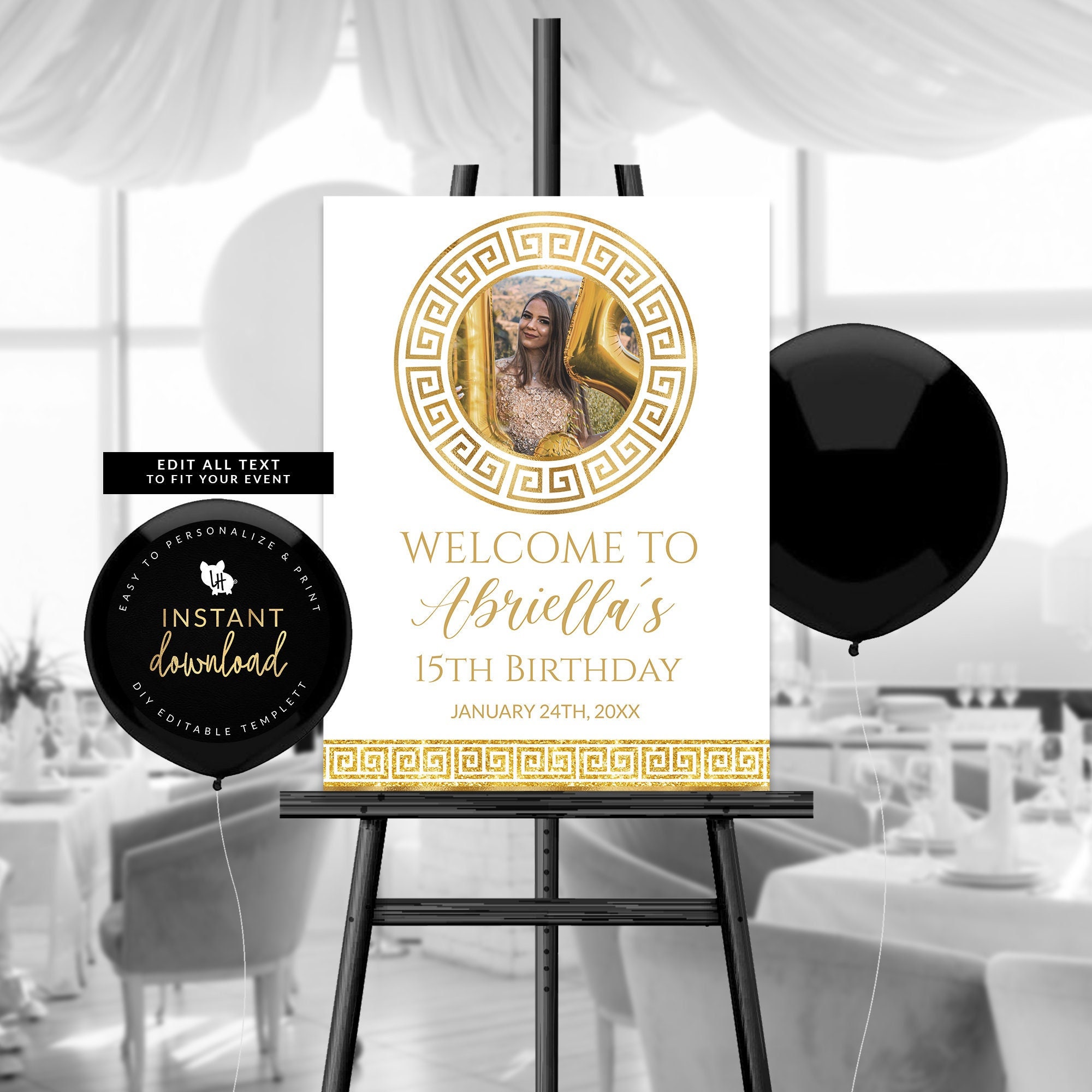 Greek Key Welcome Sign, Grecian Welcome Sign, Welcome Sign With Photo ...