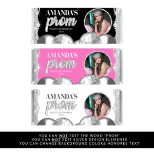 Prom Candy Bar Label, Silver Prom Candy Bar Label, Printable Candy Bar ...