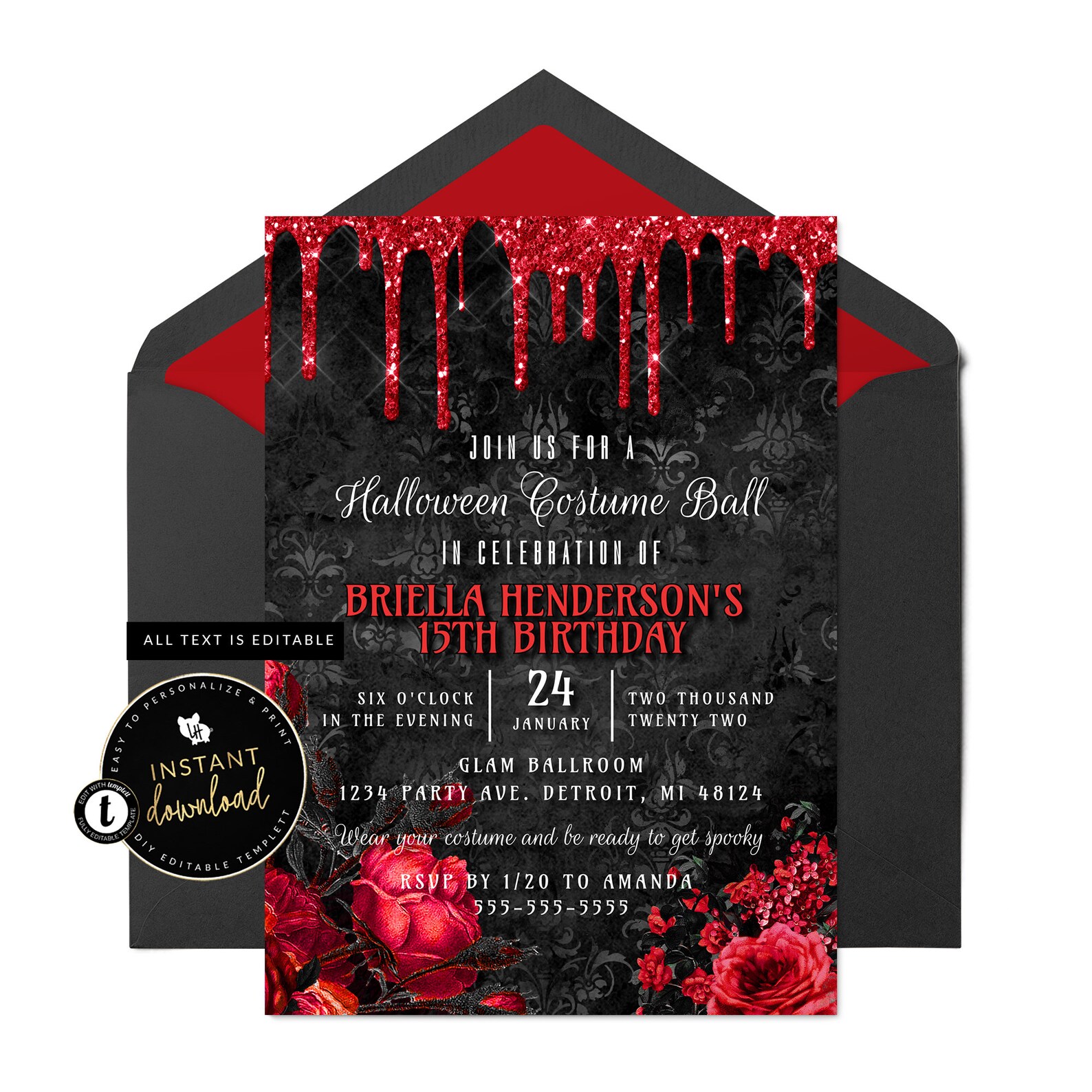 Halloween Costume Party Invitation Black and Red Goth Invite - Etsy