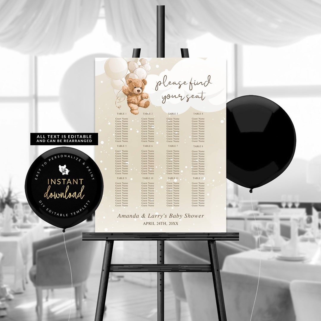 Teddy Bear Baby Shower Seating Chart, Baby Shower Seating Chart, Gender ...