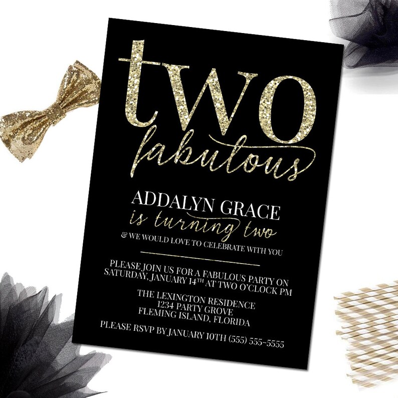 Two Fabulous Birthday Invitation Glitter Birthday Invitation - Etsy