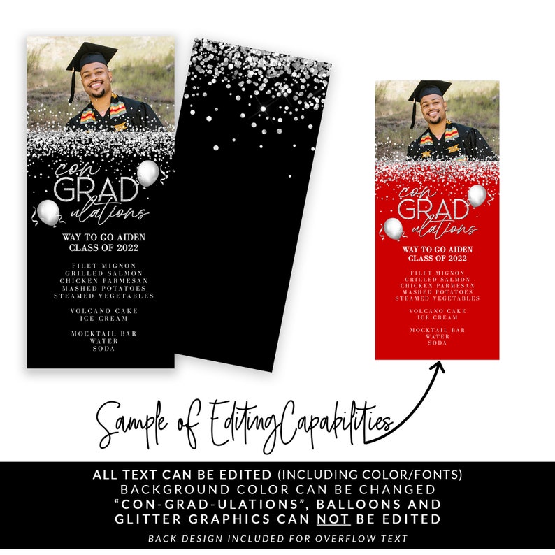 Silver Graduation Menu Card, Photo Graduation Menu, Graduation Place ...