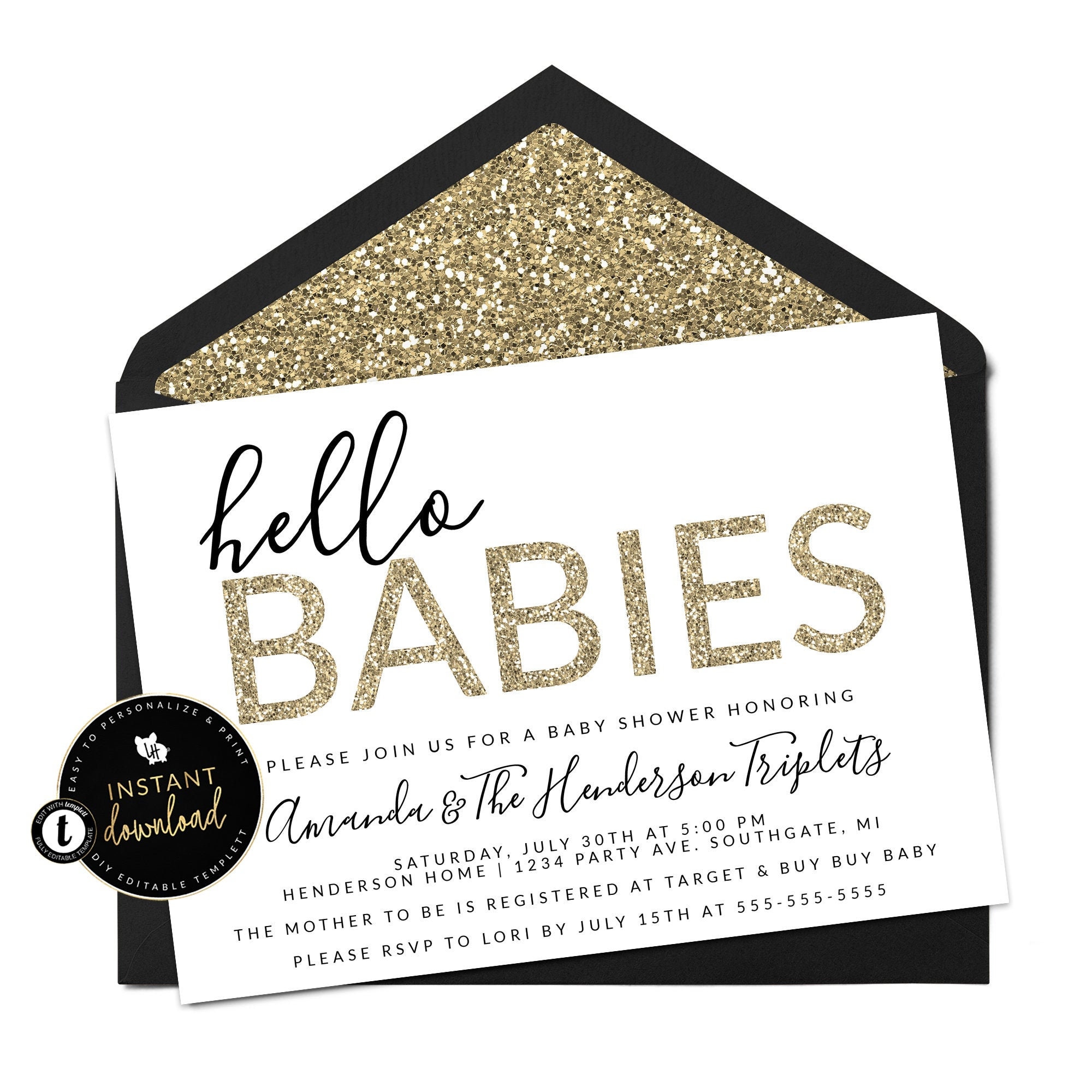 Hello Babies Baby Shower Invitation Multiples Baby Shower | Etsy