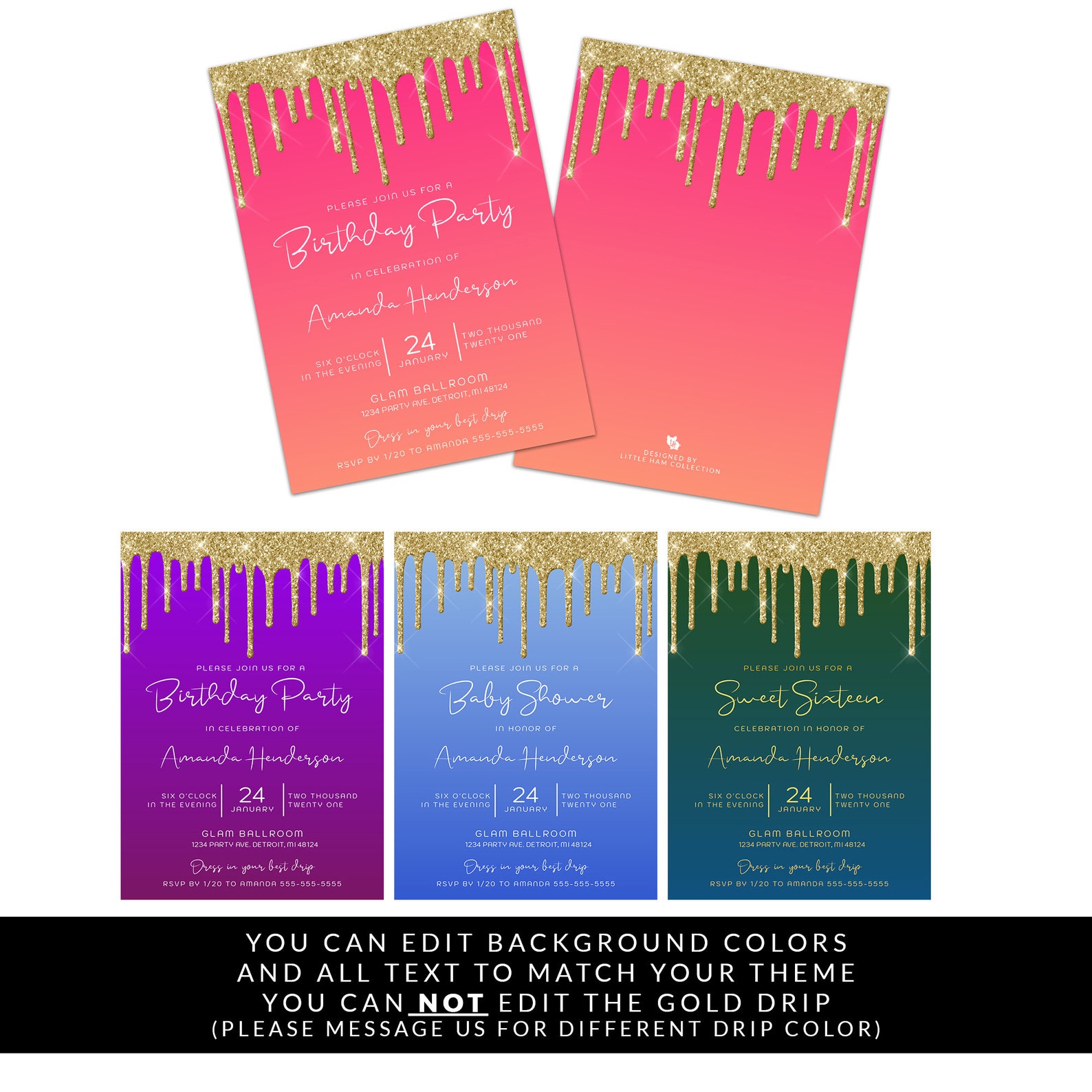Dripping Invitation, Glitter Drip Invitation, Birthday Drip Invitation ...